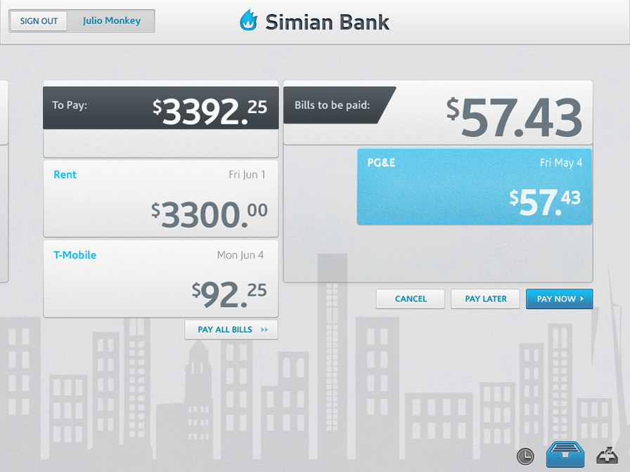 Monkey Republic Design • iPad App Design • San Francisco • Simian Bank